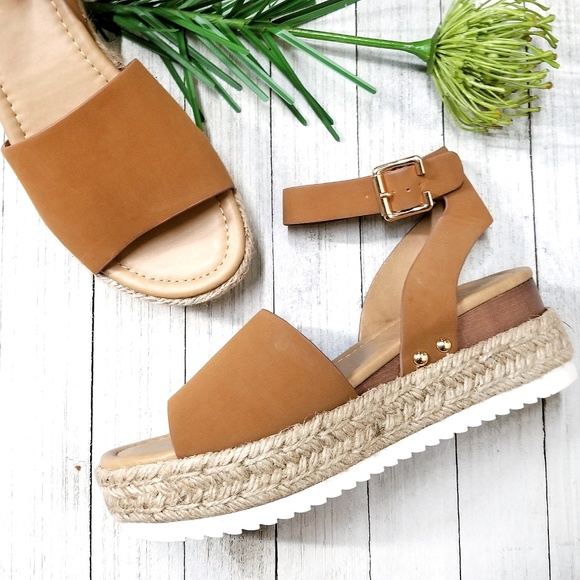 Shoes | New Tan Flatform Espadrille Platform Wedge Sandals | Poshmark